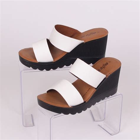 Летни чехли с платформа и бели каишки Платформа Чехлы Кожа