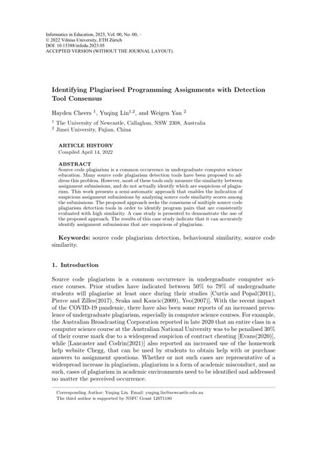 Pdf Identifying Plagiarised Programming Assignments With Detection Tool Consensus