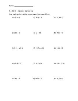 3 1 Day 3 Algebraic Expressions Simplifying Expressions With Distributive Prop
