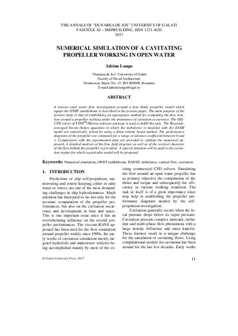 Pdf Numerical Simulation Of A Cavitating Propeller Working In Open Water