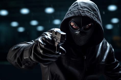 Premium Ai Image A Man In A Black Hoodie With A Hood And A Mask With