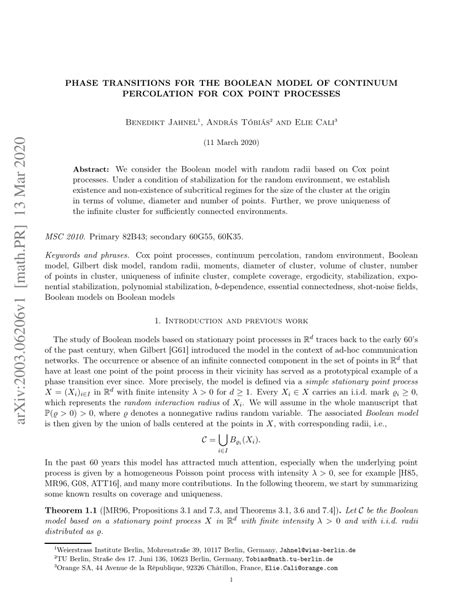 Pdf Phase Transitions For The Boolean Model Of Continuum Percolation For Cox Point Processes