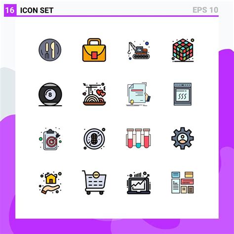 Pictogram Set Of 16 Simple Flat Color Filled Lines Of Play Game Excavator Ball Gadget Editable