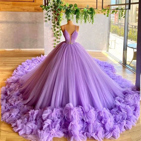 Lavender Purple Ball Gown Evening Dresses With Crystals Extra Puffy