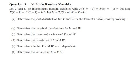 Solved Question 1 Multiple Random Variables Let T