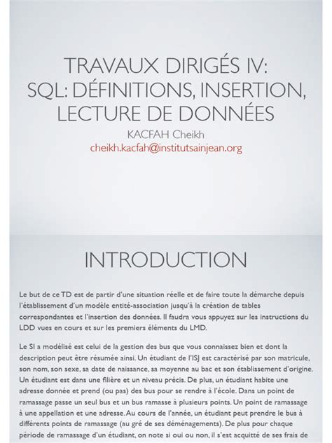 Td4 Sql Create And Insert Bus Pdf