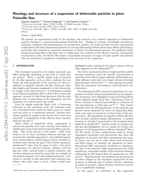 Pdf Rheology And Structure Of A Suspension Of Deformable Particles In