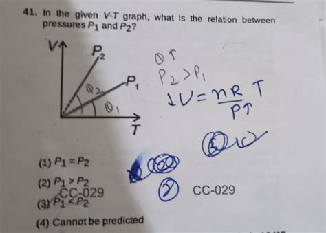 41 In The Given V−t Graph What Is The Relation Between Pressures P1 An
