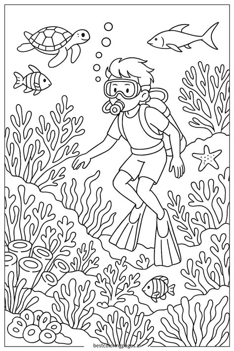 바닷속 산호초 탐험 색칠 페이지 무료 인쇄 가능 Bestcoloringpages Ai