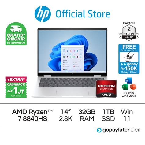 Promo Laptop HP Envy X360 AMD Ryzen 7 Radeon 32GBRAM 2TBSSD W11 Home 14 Inch Cicil 0 3x