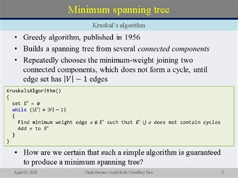 Minimum Spanning Trees Kruskals Algorithm Prims Algorithm April