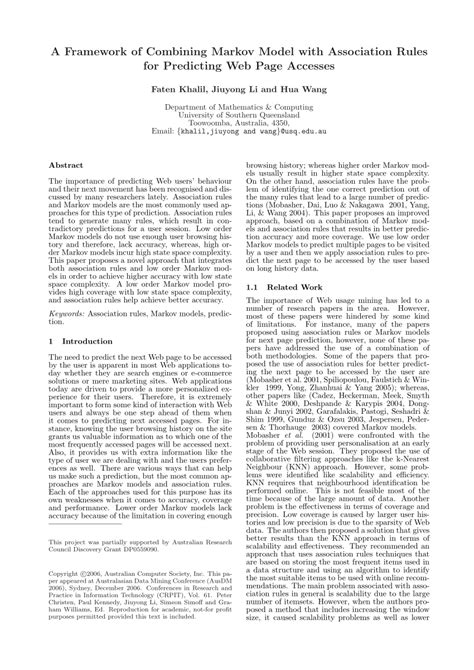 Pdf A Framework Of Combining Markov Model With Association Rules For Predicting Web Page Accesses