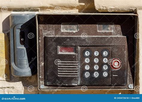 Intercom Doorbell On Apartment Building Doors Stock Photo Image Of Phone Doorbell 243472618