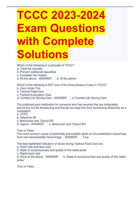 Tccc Exam Questions With Complete Solutions Tccc Stuvia Us