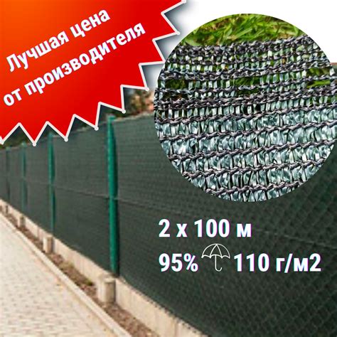 Сетка Затеняющая для Забора 2х100 М 110 Г/м2 Зеленая З Защитой от ...