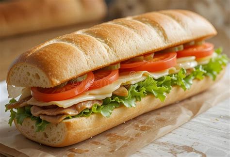 Freshly Prepared Sub Sandwich Overflowing With Crisp Lettuce Juicy