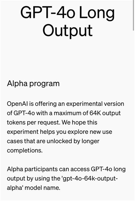 Openais New Gpt 4o 64k Output Alpha Toby Brown Posted On The Topic