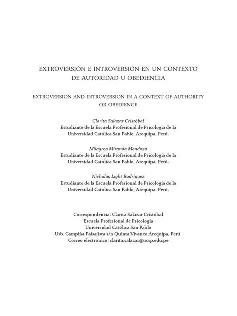 Extroversión E Introversión En Un Contexto De Autoridad U Obediencia