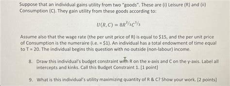 Solved Suppose That An Individual Gains Utility From Two