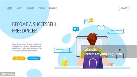 테이블에서 랩톱으로 작업하는 남자와 웹 페이지 디자인 프리랜서 가정에서 일 온라인 직장 사무실 직장 E러닝 개념 비즈니스에 대한 스톡 벡터 아트 및 기타 이미지 Istock