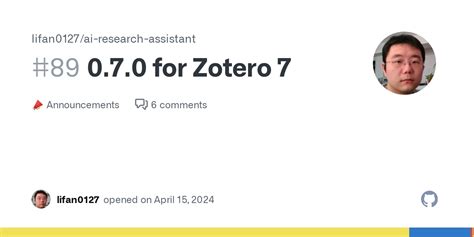 0 7 0 For Zotero 7 · Lifan0127 Ai Research Assistant · Discussion 89 · Github