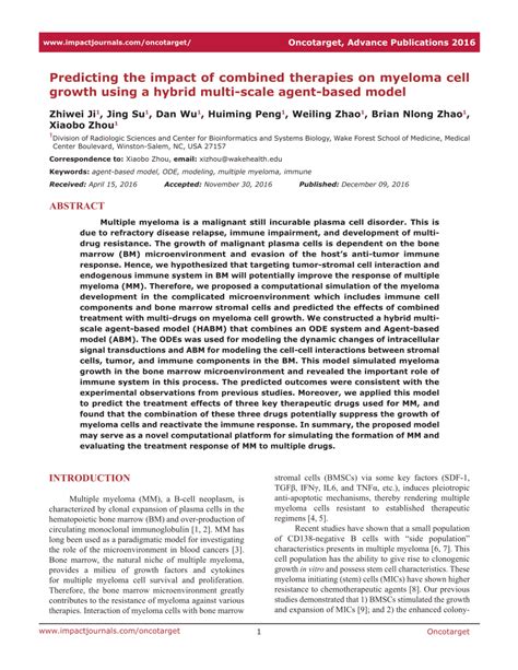 Pdf Predicting The Impact Of Combined Therapies On Myeloma Cell