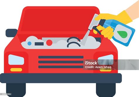자동차 소독 개념 엔진 베이 세척 벡터 컬러 아이콘 디자인 흰색 배경에 공대 자동차 청소 서비스 기호 차량 소독 표지판