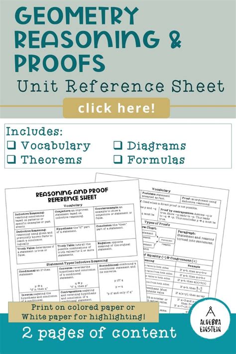Reasoning And Proof Geometry Cheat Sheet Geometry Proofs Inductive Reasoning Cheat Sheets