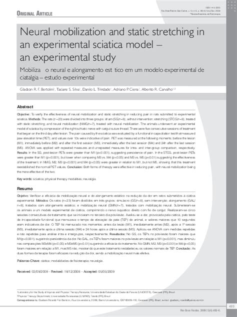 Pdf Neural Mobilization And Static Stretching In An Experimental Sciatica Model An