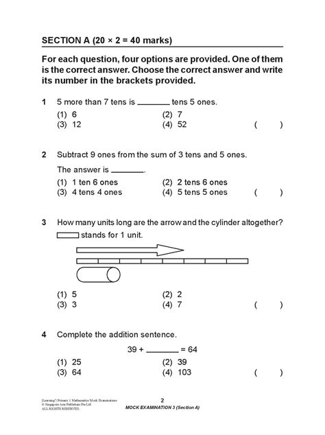Primary 1 Mathematics Mock Examinations Openschoolbag