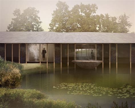 An Artist S Rendering Of A Boat In The Water Near A Building With Glass Walls