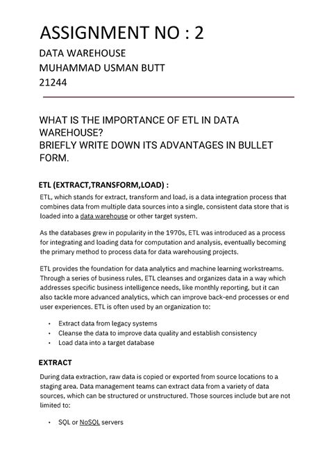 Data Ware House Assignment No 2 Assignment No 2 Data Warehouse