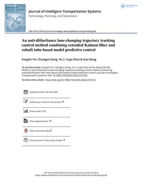 Pdf Journal Of Intelligent Transportation Systems Technology Planning And Operations Issn