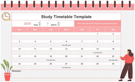 Excel Of Study Timetablexlsx Wps Free Templates