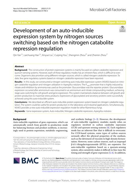 Pdf Development Of An Auto Inducible Expression System By Nitrogen