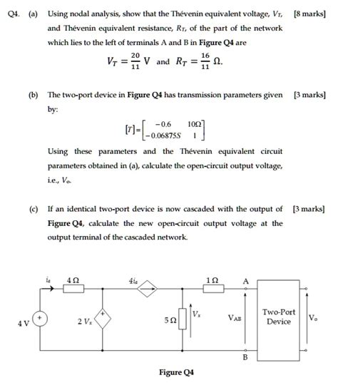 solved q4 a using nodal analysis show that the thevenin equivalent