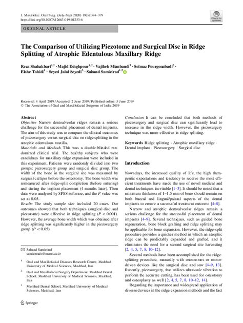 Pdf The Comparison Of Utilizing Piezotome And Surgical Disc In Ridge