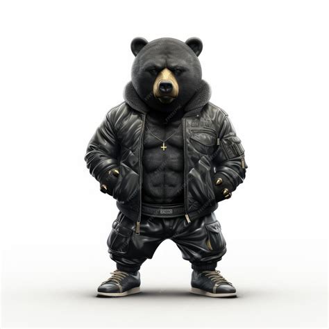 Premium Ai Image Hiphop Black Bear Photorealistic 3d Rendering Of Rapper Bear