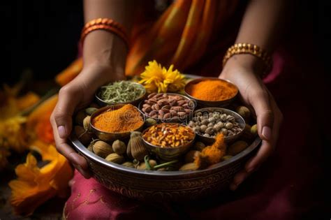 Hands Holding A Traditional Indian Spice Box Masala Dabba With