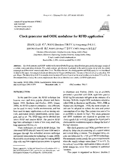 Pdf Clock Generator And Ook Modulator For Rfid Application Chun Zhang
