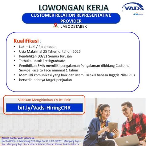 Lowongan Kerja Customer Relation Representative Provider Di Pt Vads Indonesia Jakartakerja