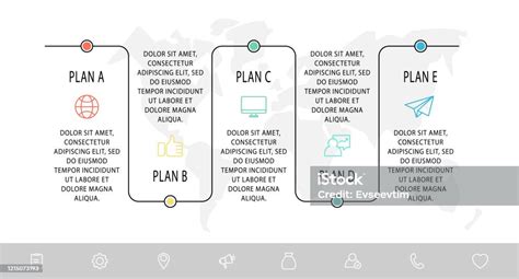 5 점과 현대 인포 그래픽 단계별로 라인 단계 다섯 다이어그램 그래프 순서도 타임 라인 마케팅 프리젠 테이션에 사용 0명에 대한 스톡 벡터 아트 및 기타 이미지 Istock