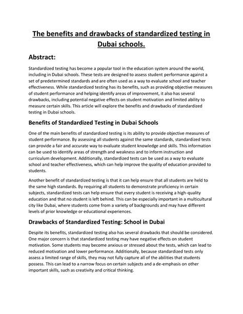 Ppt The Benefits And Drawbacks Of Standardized Testing In Dubai Schools Powerpoint