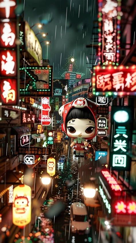 사이버펑크 도시 풍경 네온사인 비에 젖은 거리 미래형 건물 첨단 기술 복장을 한 사람들 빛나는 홀로그램