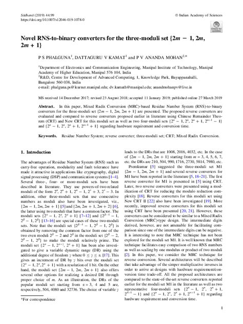 Pdf Novel Rns To Binary Converters For The Three Moduli Set 2m 2 1 2m 2m 1