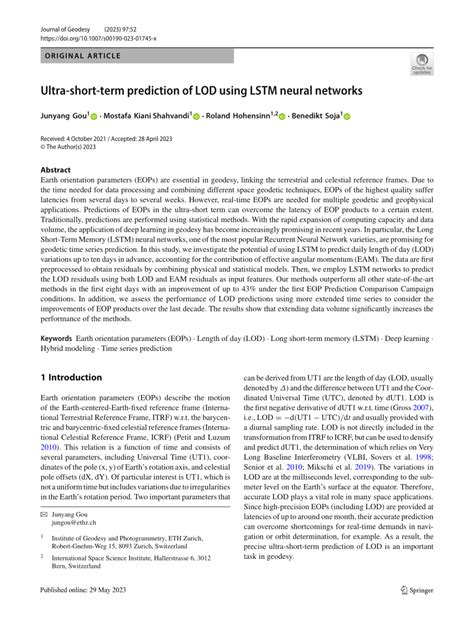 Pdf Ultra Short Term Prediction Of Lod Using Lstm Neural Networks
