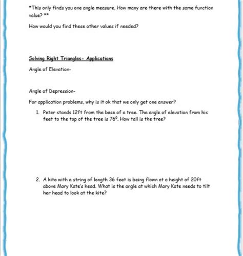 Right Triangle Trig Guided Review And Practice Editable Pre Calc And Trig