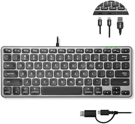 Macally Wired Keyboard For Mac With USB Hub 2X USBC 1x USBA Compatible Small Apple Key