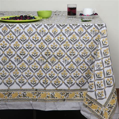 Cotton Fabric Multicolor Hand Block Printed Table Cover Size 6090 At
