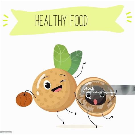 벡터 만화 캐릭터 Longan 재미 야채 과일 신선한 수확 이국적인 유기농 채식 제품 어린이 생일 가격표 스티커 공 스포츠